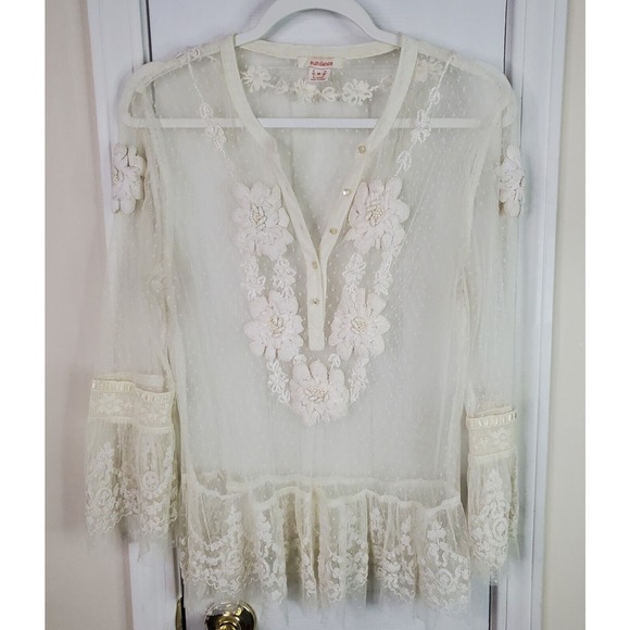 Sundance | Tops | Y2k Sundance Lace Top Ivory Sheer Embroidered Beaded ...